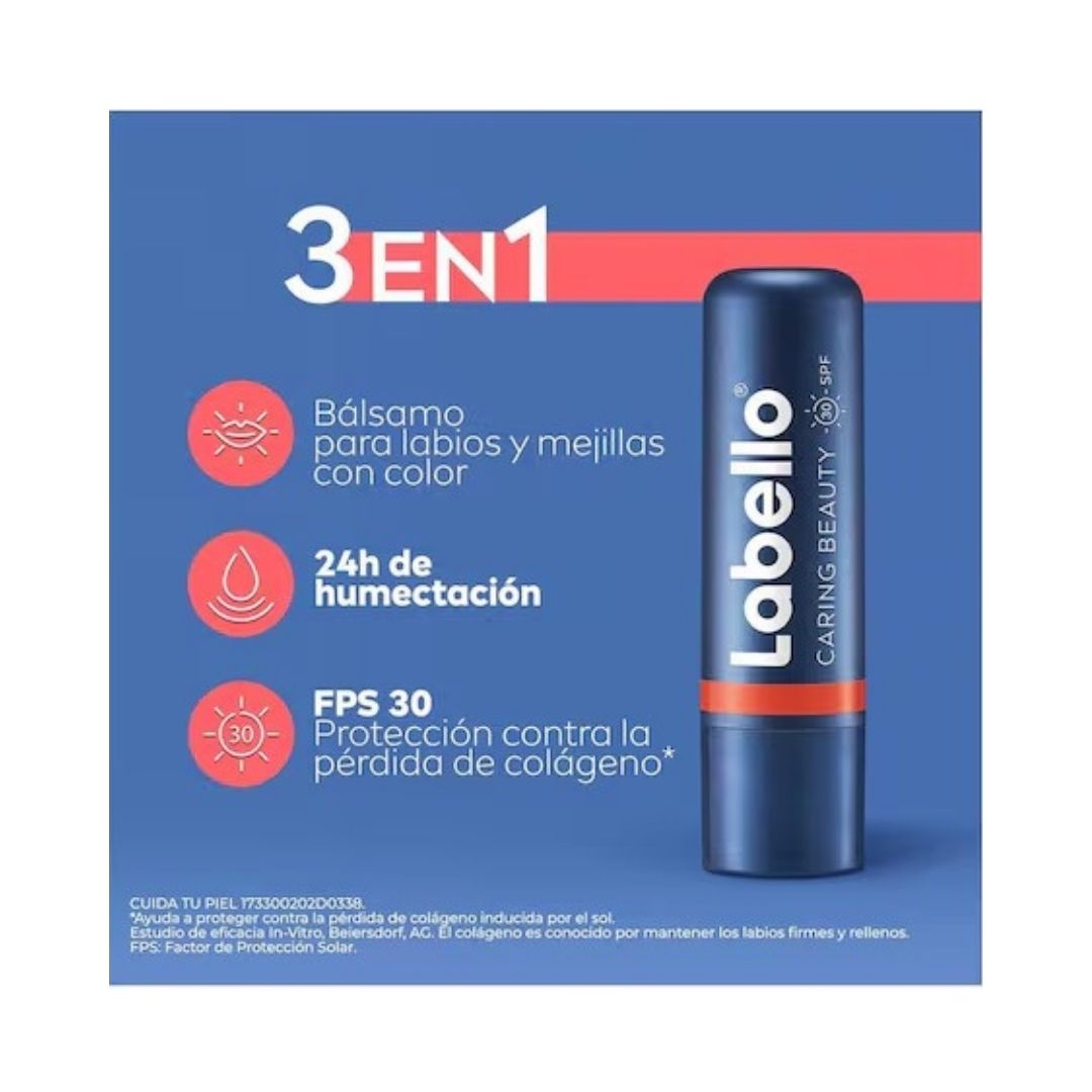 Balsamo para Labios y Mejillas Labello Caring Beauty Coral 4.8 g | DelSol