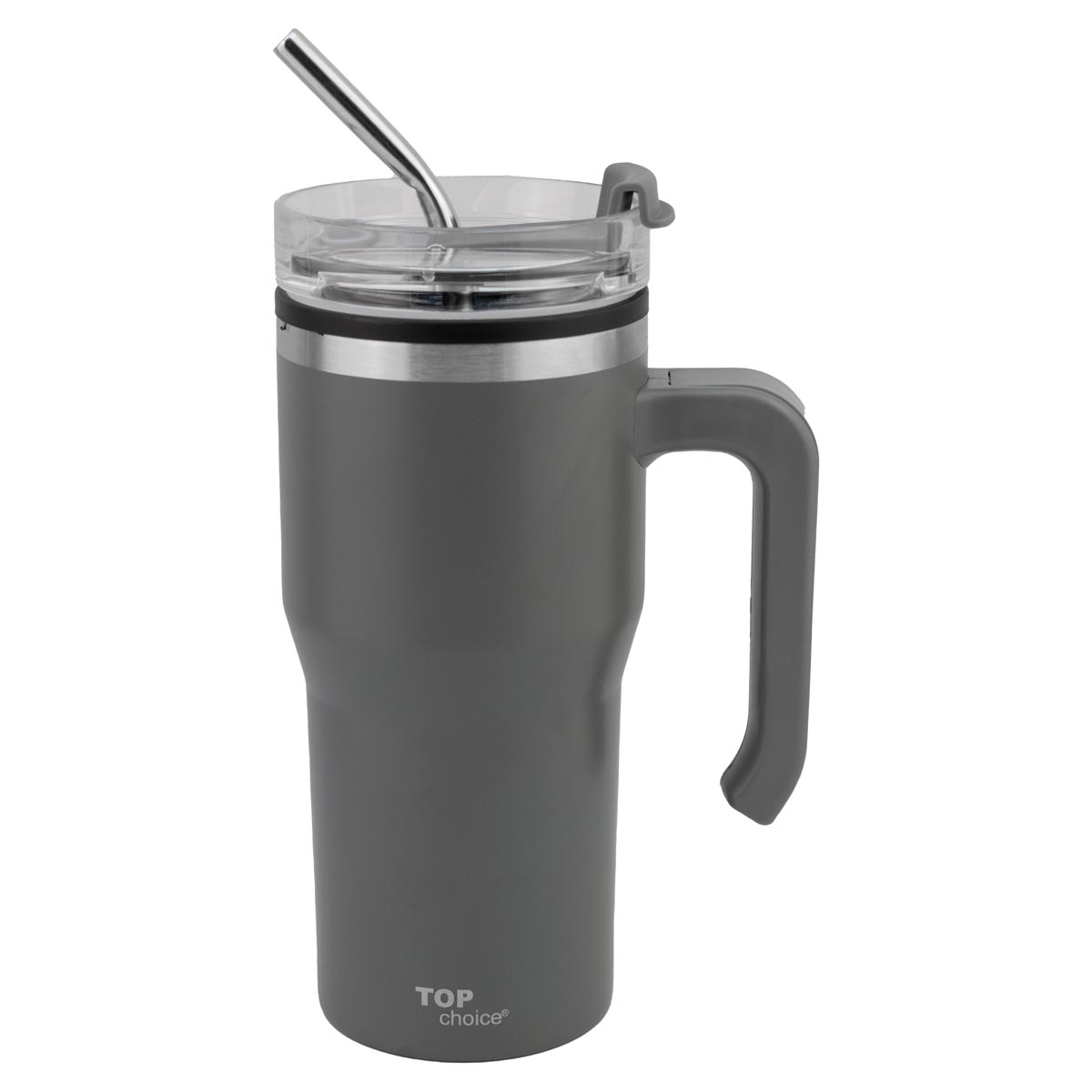 Termo Doble Pared Top Choice Con Asa Y Popote 650 ml Gris | DelSol