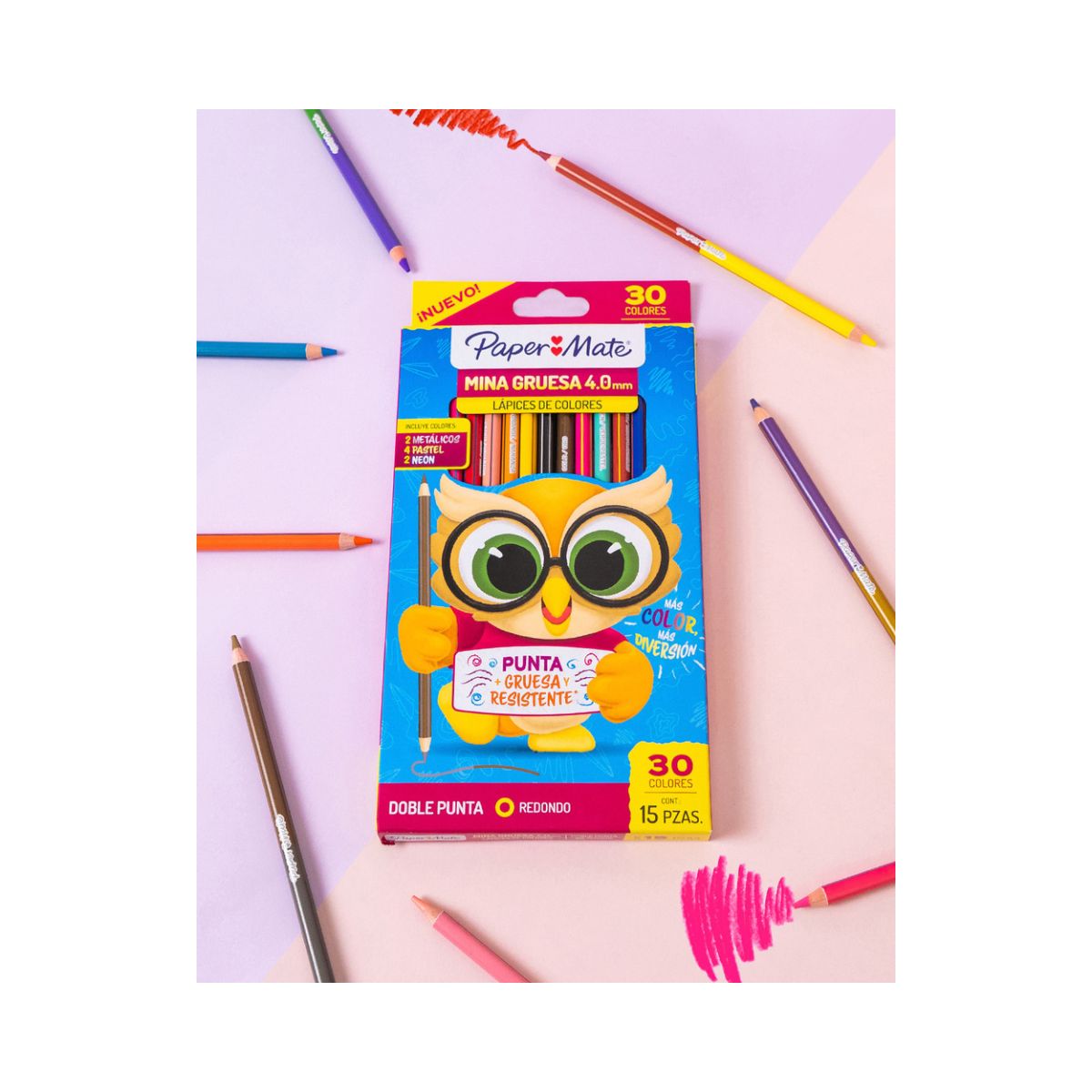 Lápices De Colores Paper Mate Doble Punta Multicolor 15 Piezas | DelSol