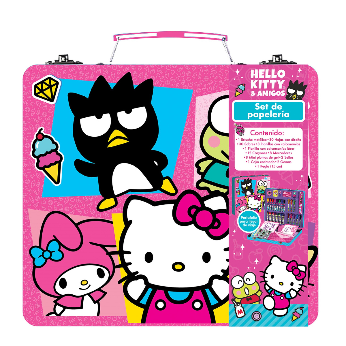 Set de Papelería Berry Hip Hello Kitty & Amigos Estuche Metálico | DelSol