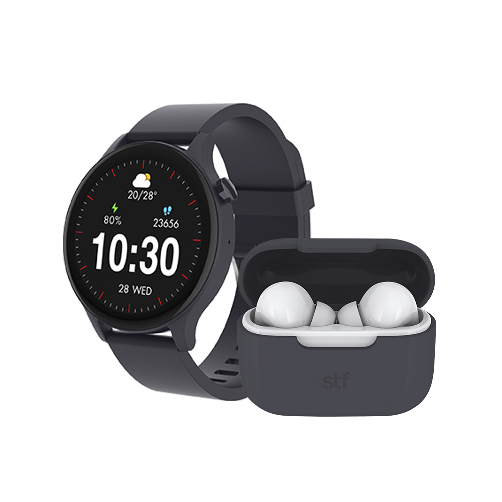 Smartwatch STF Kronos Sound Pack 1.38 Pulgadas y Audífonos TWS Grafito ...