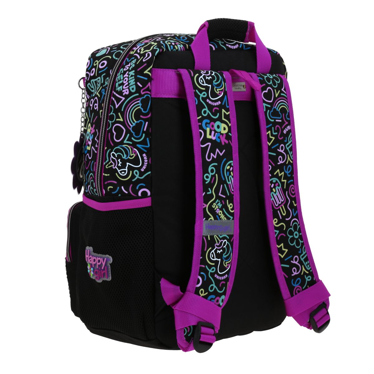 Mochila Grande Chenson Happy Girl Nion Negro Con Morado | DelSol