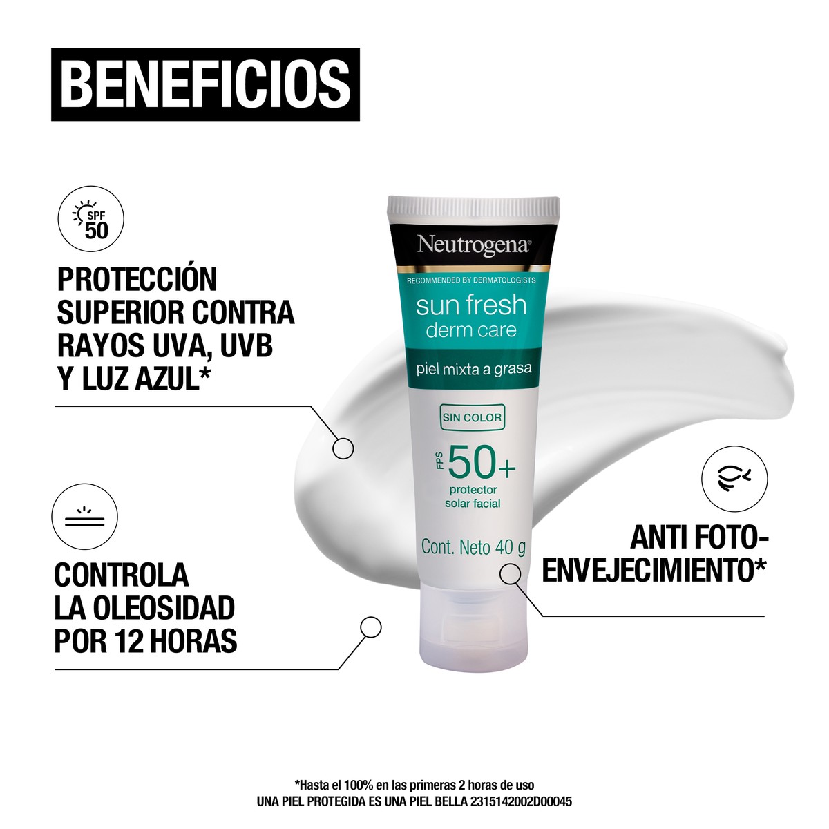 Protector Solar Facial Neutrogena Sun Fresh Niacinamida FPS50+ 40g | DelSol