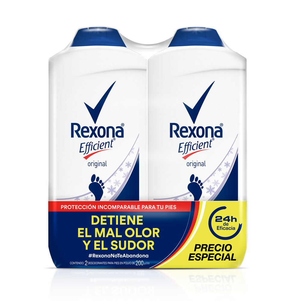 Talco para Pies Rexona Efficient Original 2-pack de 200 gr c/u | DelSol