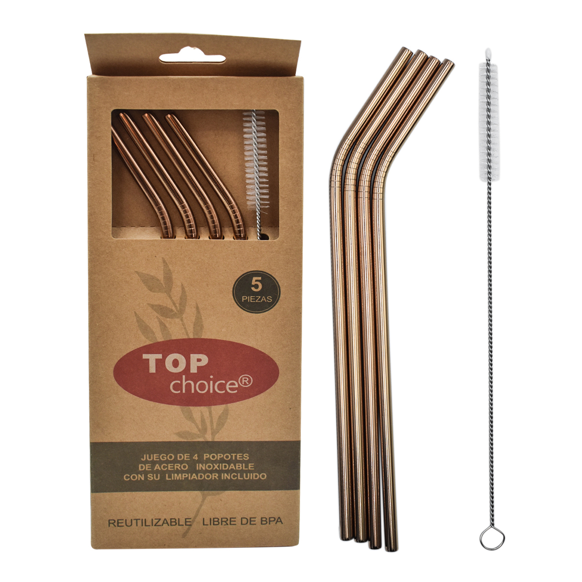 Juego de Popotes Acero Inoxidable Reciclables Bronce Top Choice | DelSol